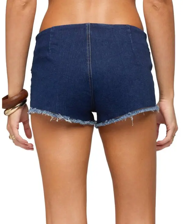 EDIKTED Lace Up Denim Micro Shorts