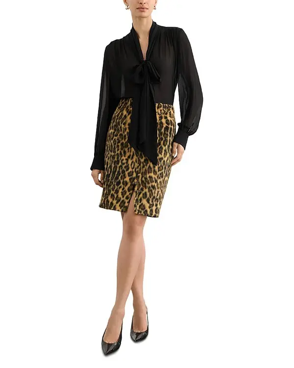 TOCCIN Kaila Sheer Print Tie Neck Blouse - Jet