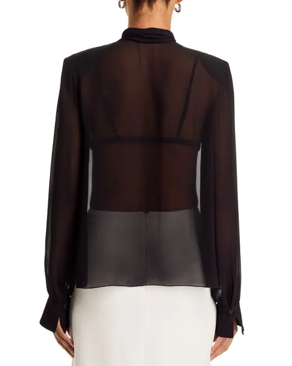TOCCIN Kaila Sheer Print Tie Neck Blouse