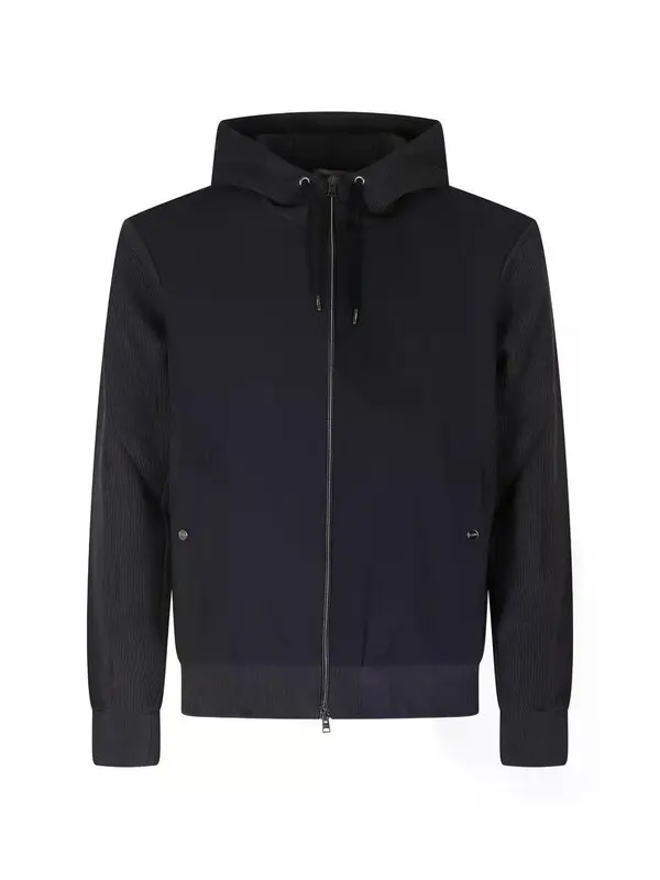 Herno Ribbed-knit Panelled Hooded Jacket - Blue