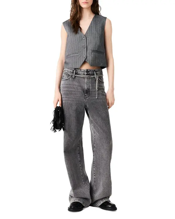 Maje Livalus Rhinestone Pinstriped Vest