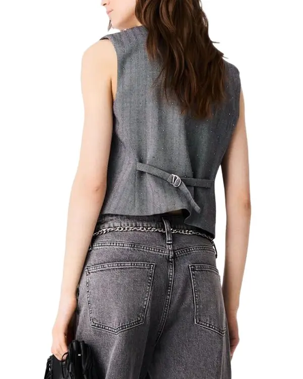 Maje Livalus Rhinestone Pinstriped Vest