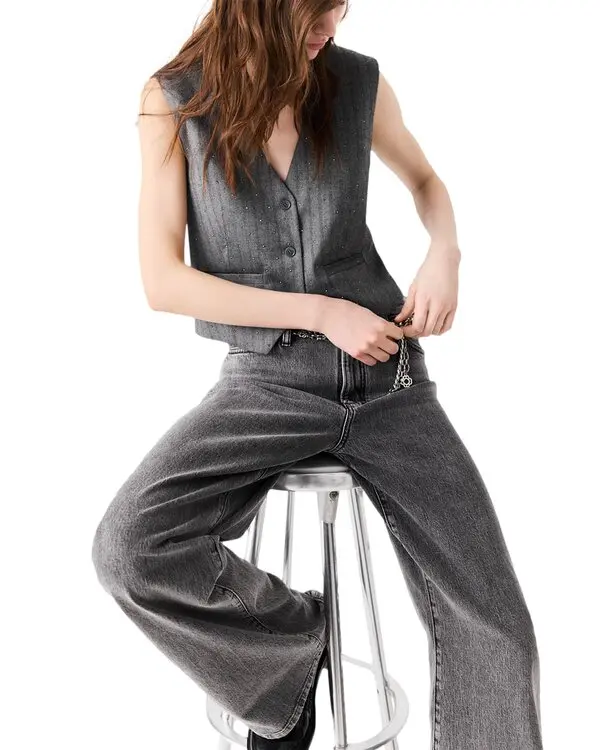 Maje Livalus Rhinestone Pinstriped Vest