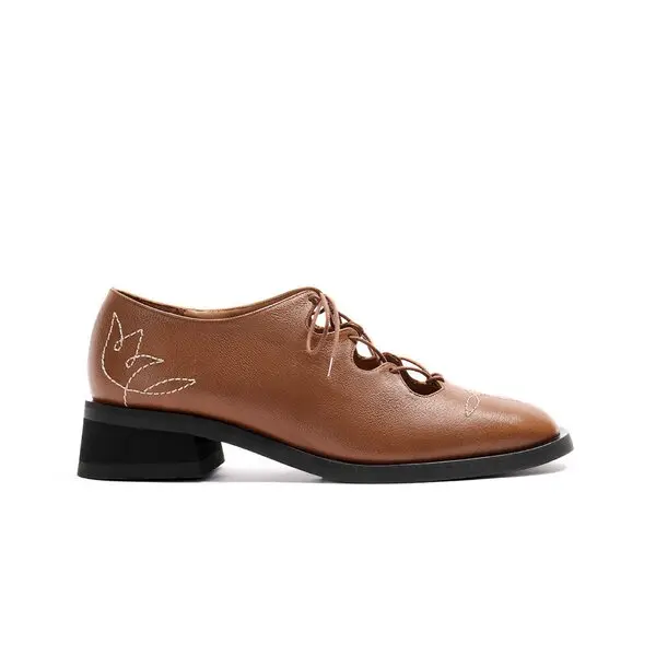 NAGUISA Matea Craft Open-toe Lace-up Mid Heel Shoes