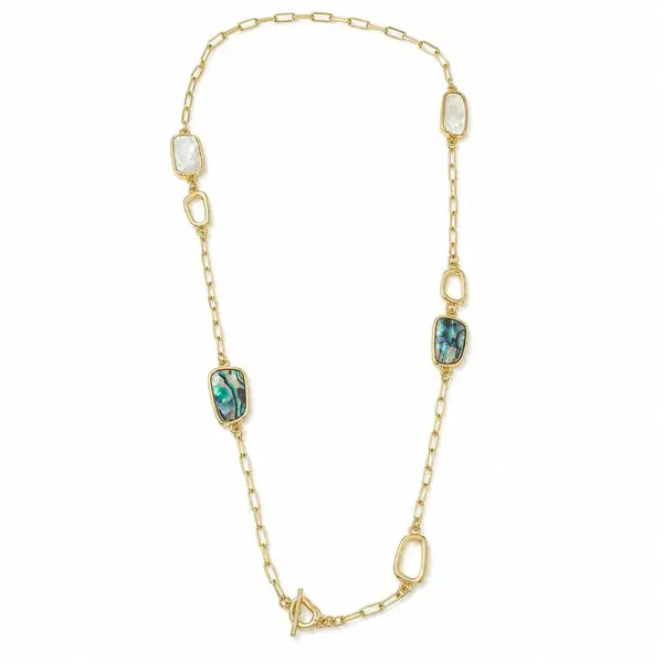 BY OZGE Plated Necklace With Abalone Shell And Enamel Accents