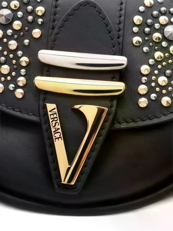 Versace Virtus Studded Shoulder Bag - Black