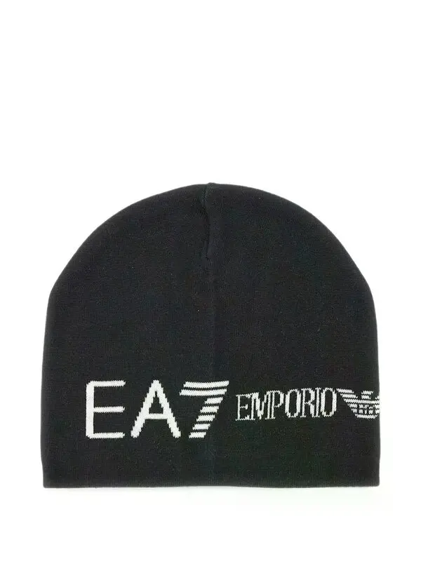 EA7 Logo Jacquard Ribbed Beanie Hat