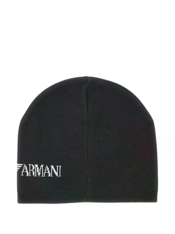 EA7 Logo Jacquard Ribbed Beanie Hat