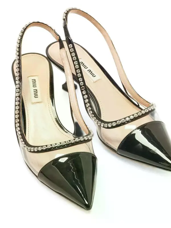 Miu Miu Crystal-embellished Patent Leather And Pvc Slingback Pumps