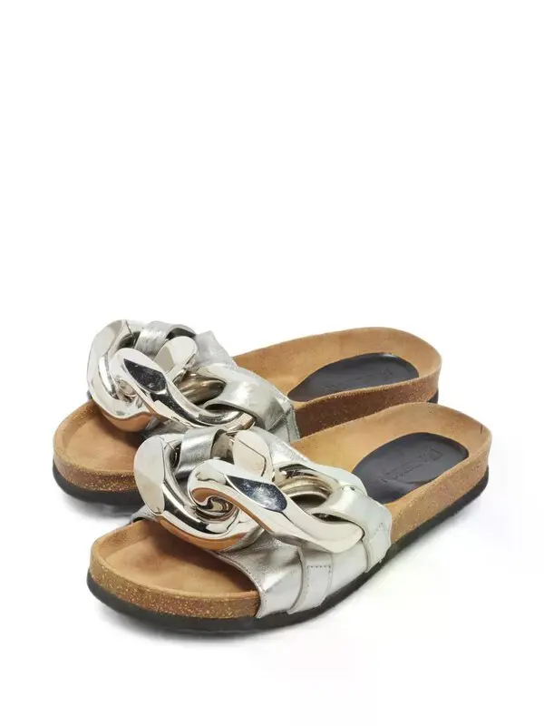 JW Anderson Chain Leather Metallic Finish Sandals