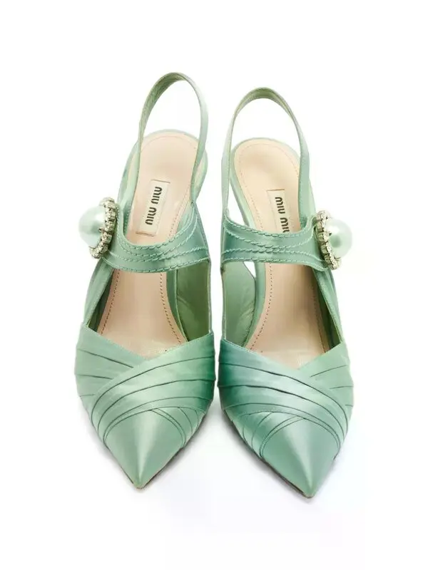 Miu Miu Embellished Pleated Slingback Pumps