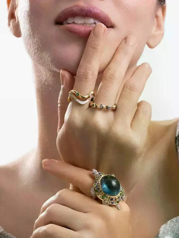 CICADA JEWELRY Diamond And Emerald Wave Ring