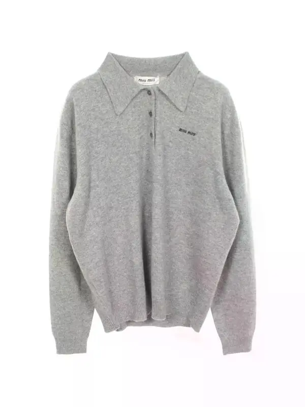 Miu Miu Cashmere Embroidered Logo Polo Shirt