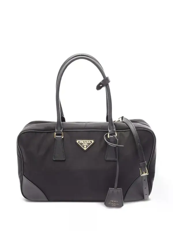 Prada 1978 Saffiano Leather Trim Handbag - Black