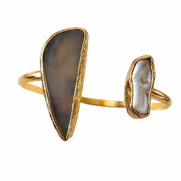BY OZGE Plated Cuff Bracelet With Contrasting Accents