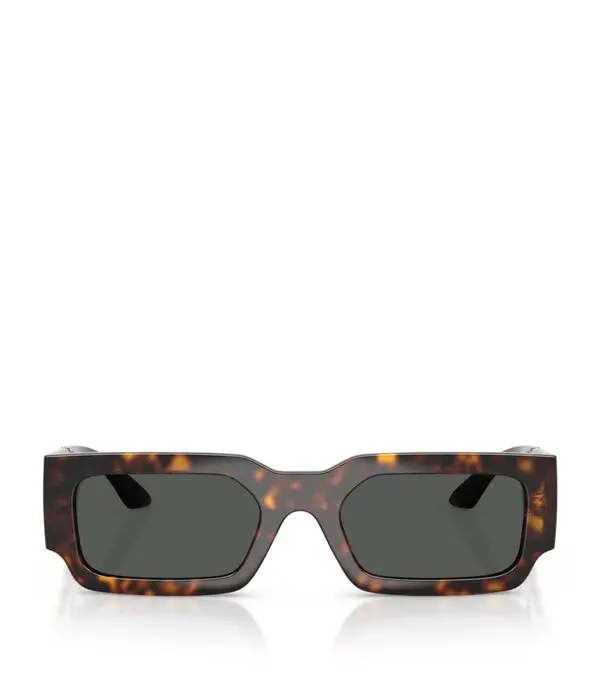 Versace Greca Maxi Rectangle Sunglasses With Gold Tone Inserts - Brown