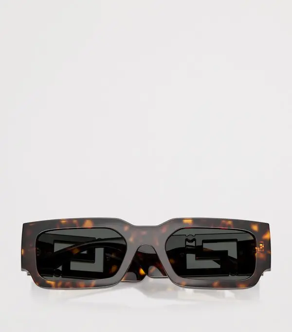 Versace Greca Maxi Rectangle Sunglasses With Gold Tone Inserts
