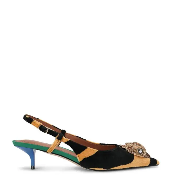 Kurt Geiger Velvet Slingbacks With Gemstone Embellishment - Orange