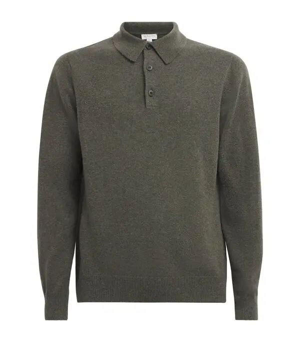 Sunspel Cashmere Long-sleeve Polo Shirt - Green