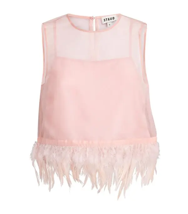 Staud Silk Organza Feather-trimmed Avi Top