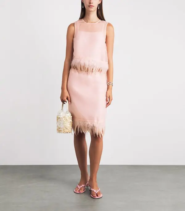 Staud Silk Organza Feather-trimmed Avi Top