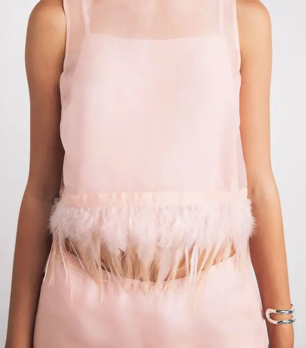 Staud Silk Organza Feather-trimmed Avi Top