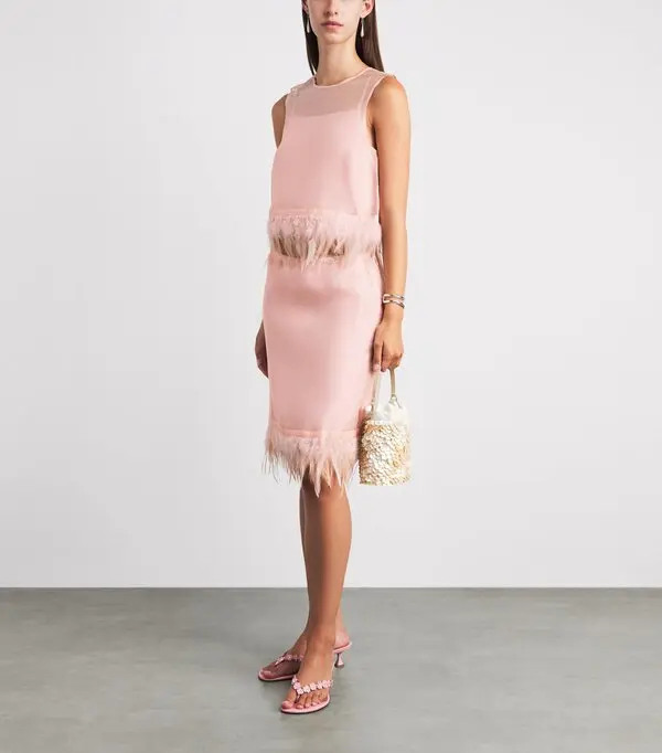 Staud Silk Feather-trim Skirt - Pink