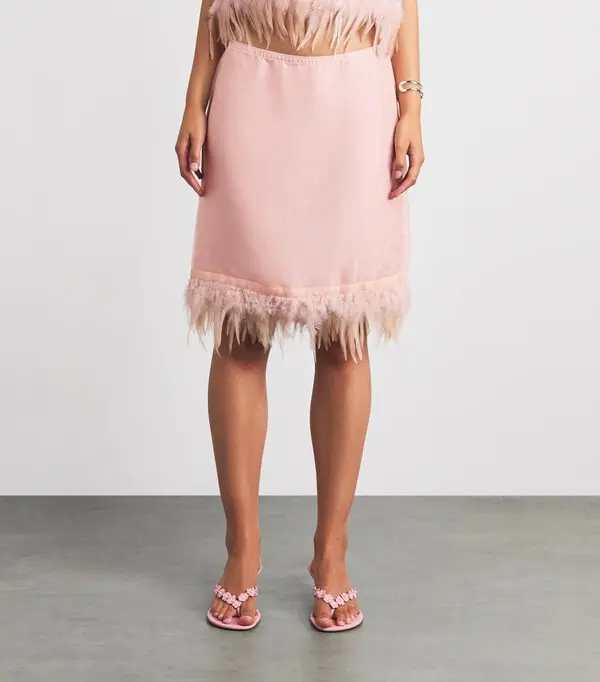 Staud Silk Feather-trim Skirt - Pink