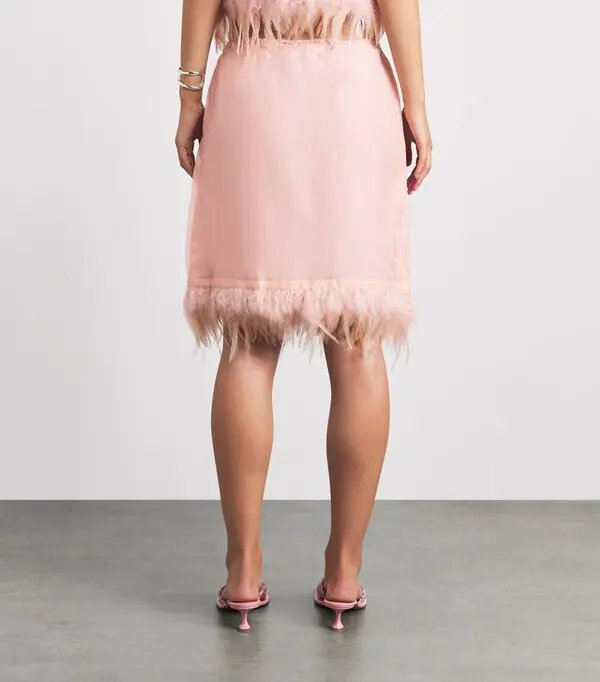 Staud Silk Feather-trim Skirt - Pink