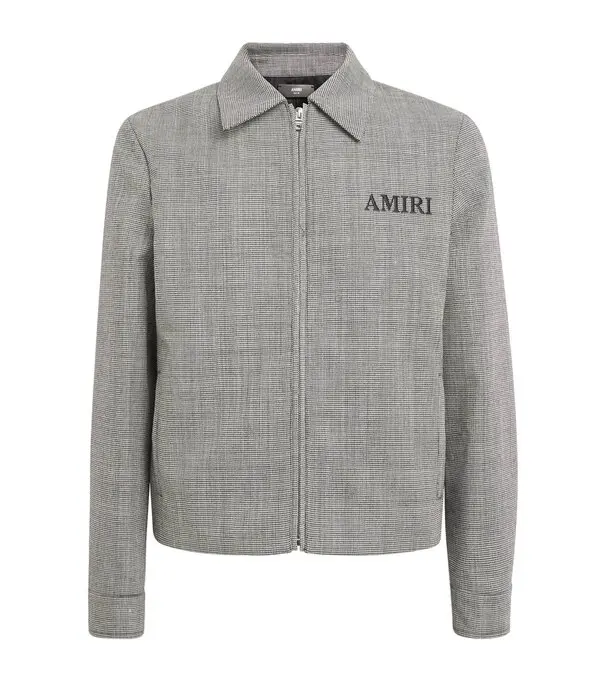 Amiri Houndstooth Zip-up Jacket With Embroidered Logo - Black