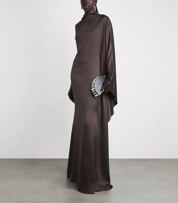 DE LA VALI Satin One-shoulder Odaluna Maxi Dress