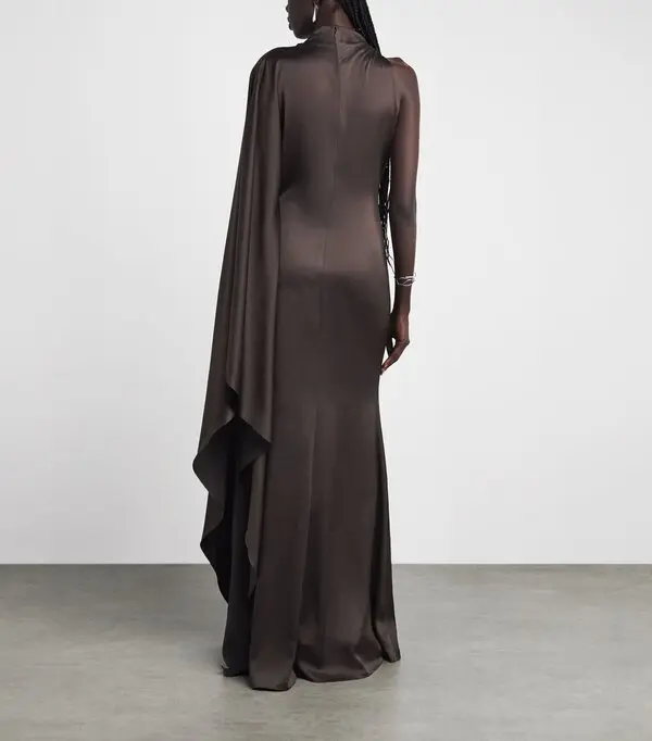 DE LA VALI Satin One-shoulder Odaluna Maxi Dress