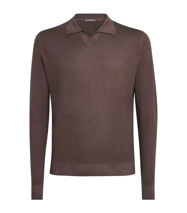 Corneliani Virgin Wool Long-sleeve Polo Shirt