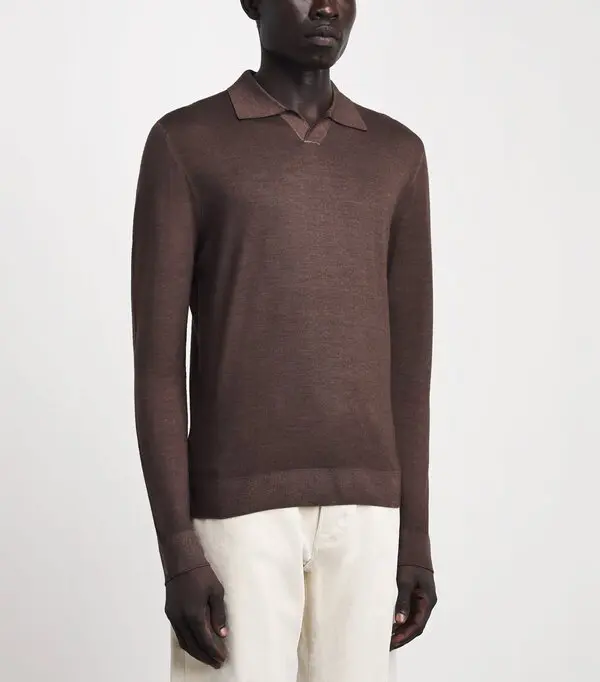 Corneliani Virgin Wool Long-sleeve Polo Shirt