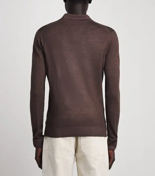 Corneliani Virgin Wool Long-sleeve Polo Shirt