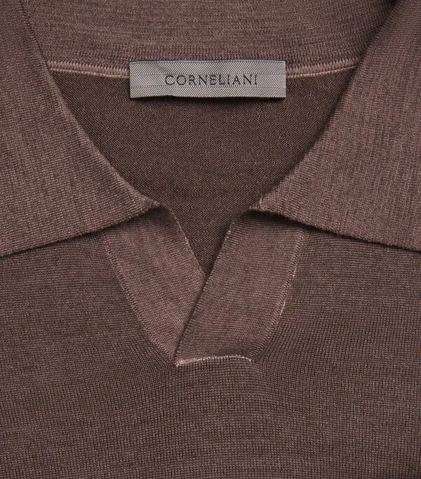 Corneliani Virgin Wool Long-sleeve Polo Shirt