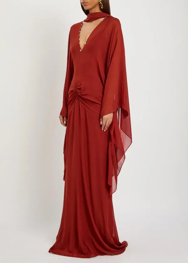DE LA VALI Florencia Beaded Chiffon Maxi Gown