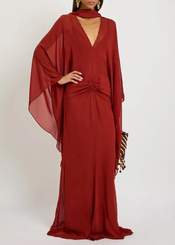 DE LA VALI Florencia Beaded Chiffon Maxi Gown