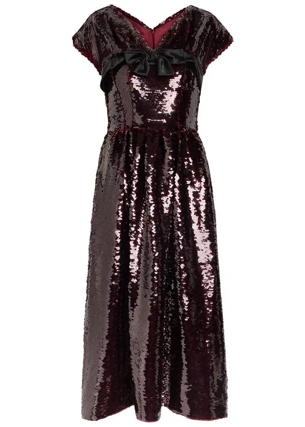 Simone Rocha Sequin-embellished Midi Dress With Bow Appliqu