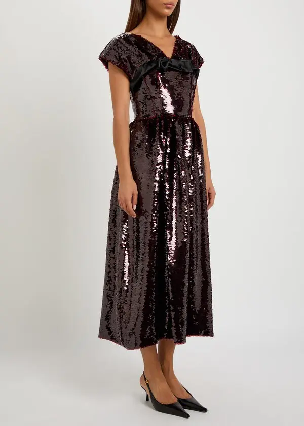 Simone Rocha Sequin-embellished Midi Dress With Bow Appliqu
