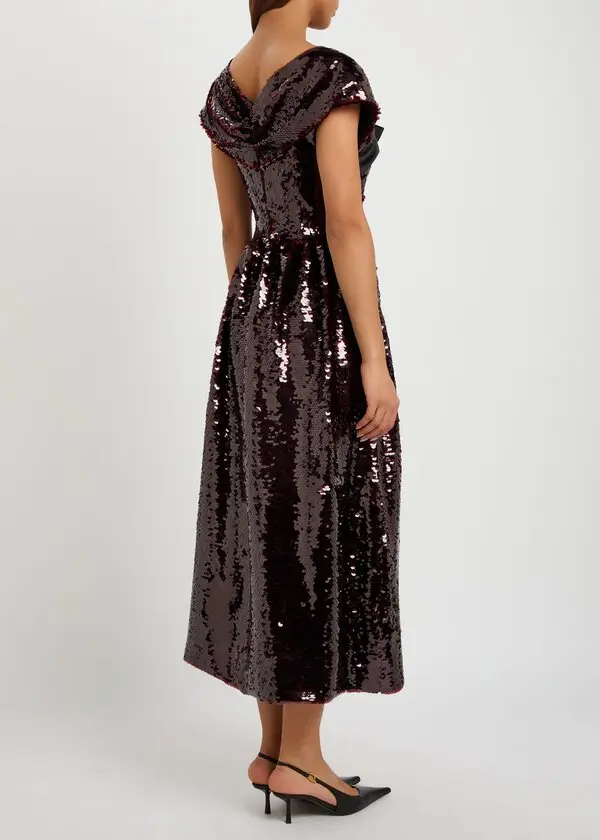 Simone Rocha Sequin-embellished Midi Dress With Bow Appliqu
