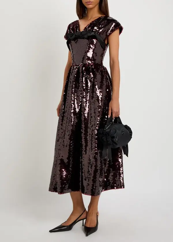 Simone Rocha Sequin-embellished Midi Dress With Bow Appliqu