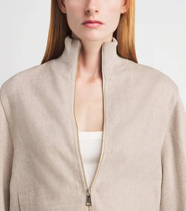 Fabiana Filippi Virgin Wool Blend Bomber Jacket With Gold-tone Hardware