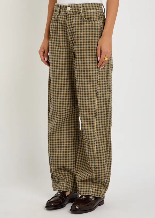 DAMSON MADDER Felix Checked Barrel-leg Jeans