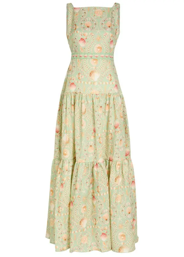 Agua Bendita Printed Linen Maxi Dress