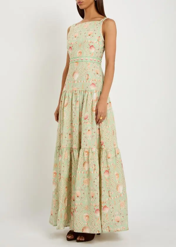Agua Bendita Printed Linen Maxi Dress