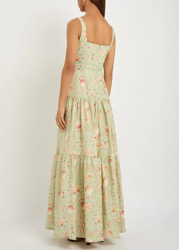 Agua Bendita Printed Linen Maxi Dress