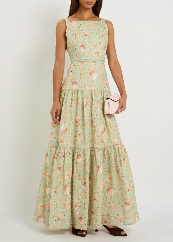 Agua Bendita Printed Linen Maxi Dress