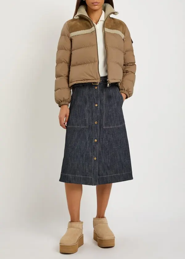 Moncler Aurore Suede Panel Shearling Nylon Jacket