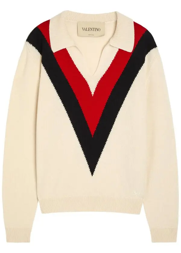 Valentino Garavani Logo-intarsia Cashmere Polo Jumper